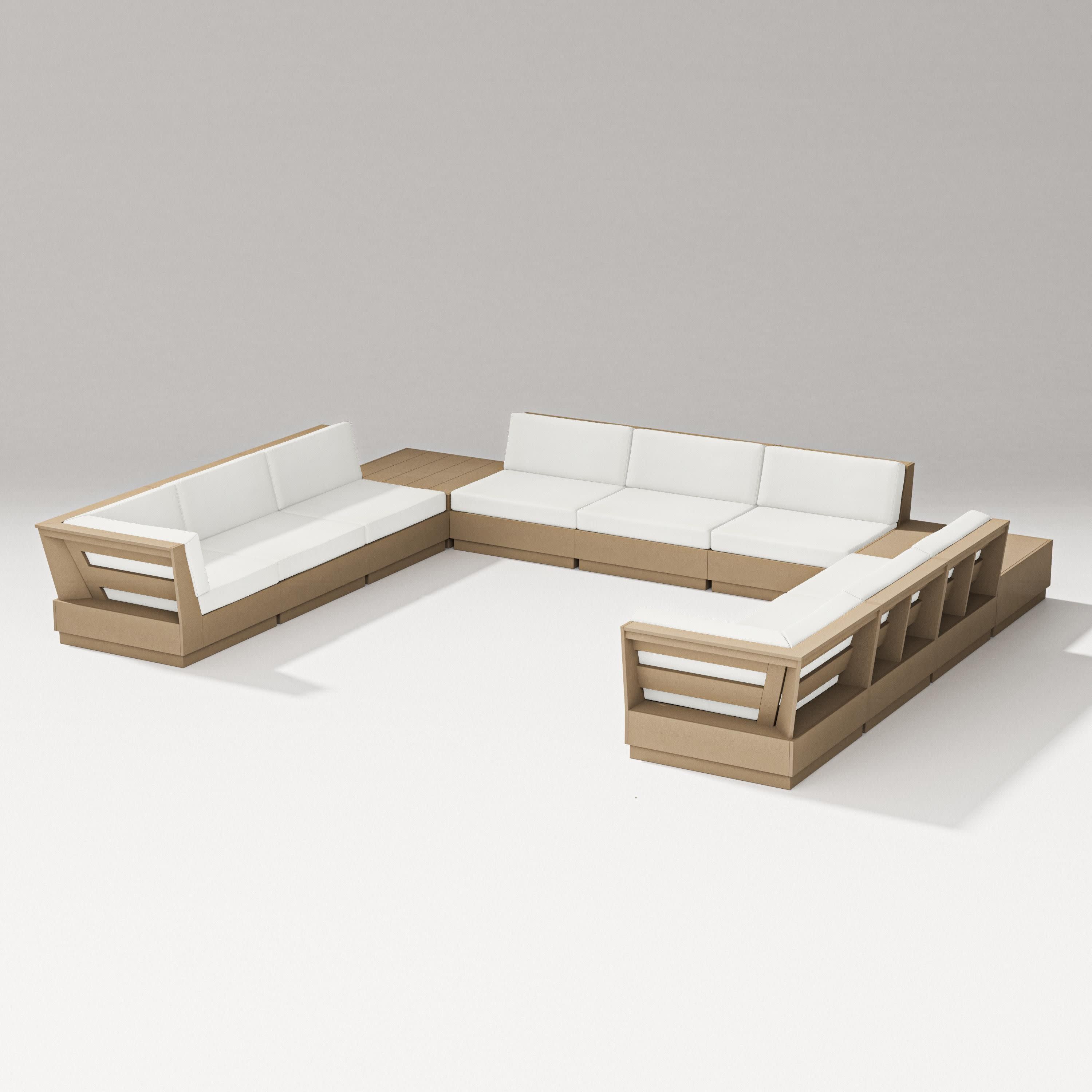 POLYWOOD Elevate 11 Piece U Shaped Sofa Sectional in Vintage Sahara Natural Linen